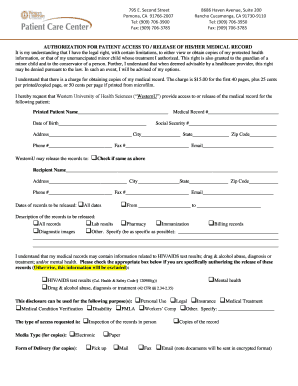 Fillable Online Auth for pt access to/release of medical record Fax Email Print - pdfFiller