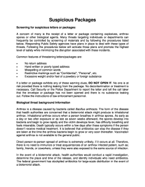 Fillable Online suspicious package, letter or note Fax Email Print ...