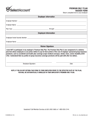 Fillable Online premium only plan waiver form - SelectAccount Fax Email ...