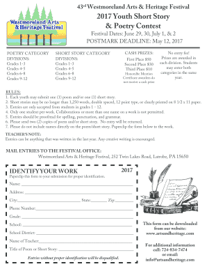Fillable Online 2017 Youth Short Story & Poetry Contest Entry Form ...