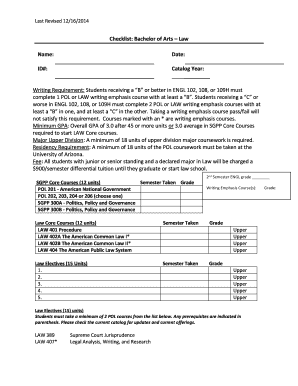 Fillable Online Checklist: Bachelor of Arts Law Fax Email Print - pdfFiller