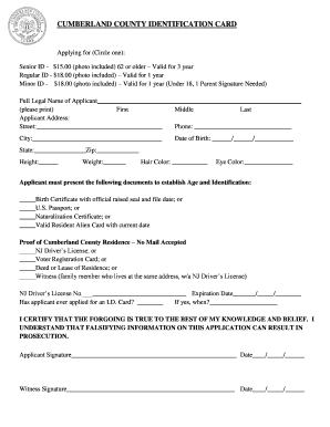 Fillable Online CUMBERLAND COUNTY IDENTIFICATION CARD Fax Email Print ...