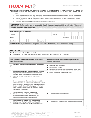 Fillable Online ACCIDENT CLAIM FORM /PRUFRACTURE CARE ... - Prudential ...