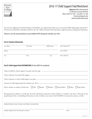 Fillable Online 2016-17 Child Support Paid Worksheet - Granite State ...