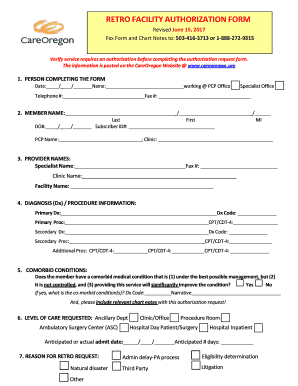 Fillable Online retro facility authorization form - CareOregon Fax ...
