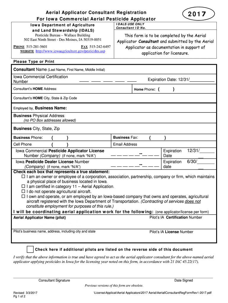 Fillable Online Aerial Applicator Consultant Registration Fax Email Print - pdfFiller
