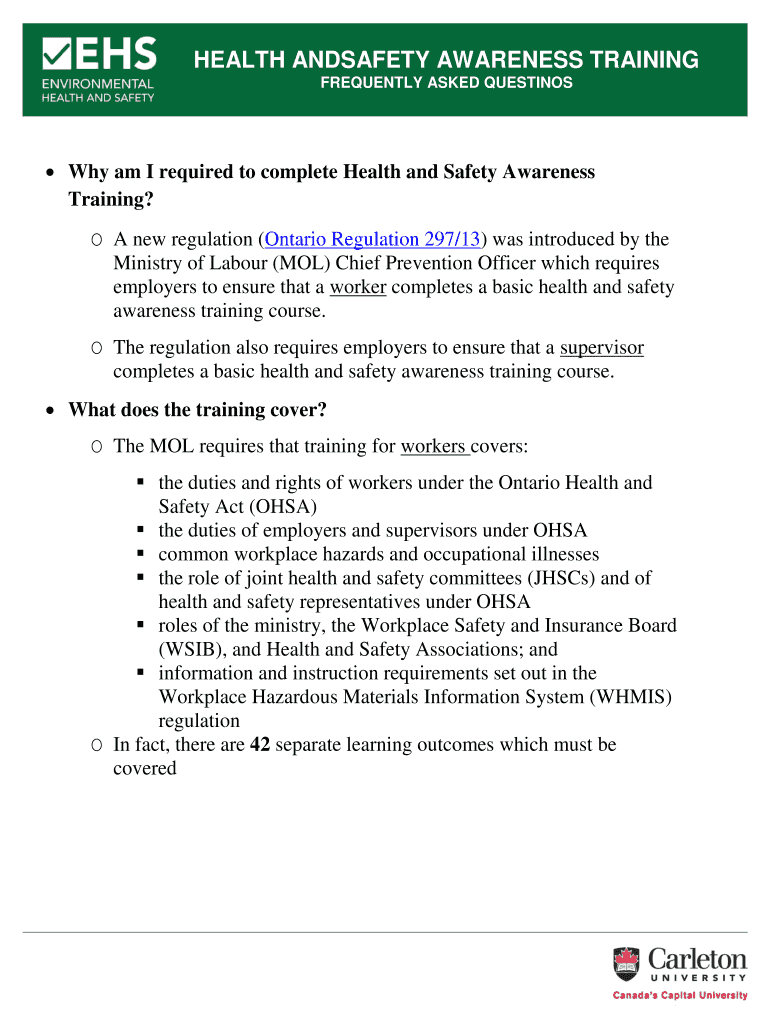 Fillable Online HEALTH ANDSAFETY AWARENESS TRAINING Fax Email Print ...