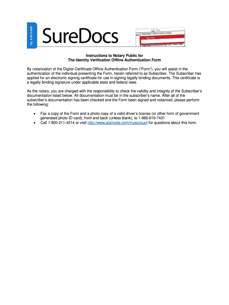 Fillable Online Instructions to Notary Public for The Identity ... - A La Mode, Inc Fax Email ...