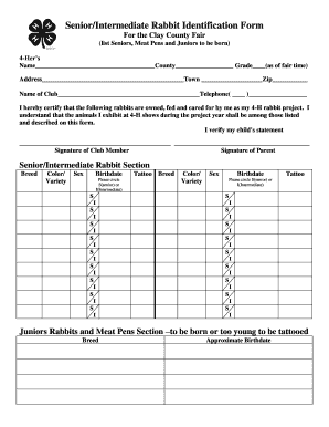 Fillable Online Senior/Intermediate Rabbit Identification Form Fax ...