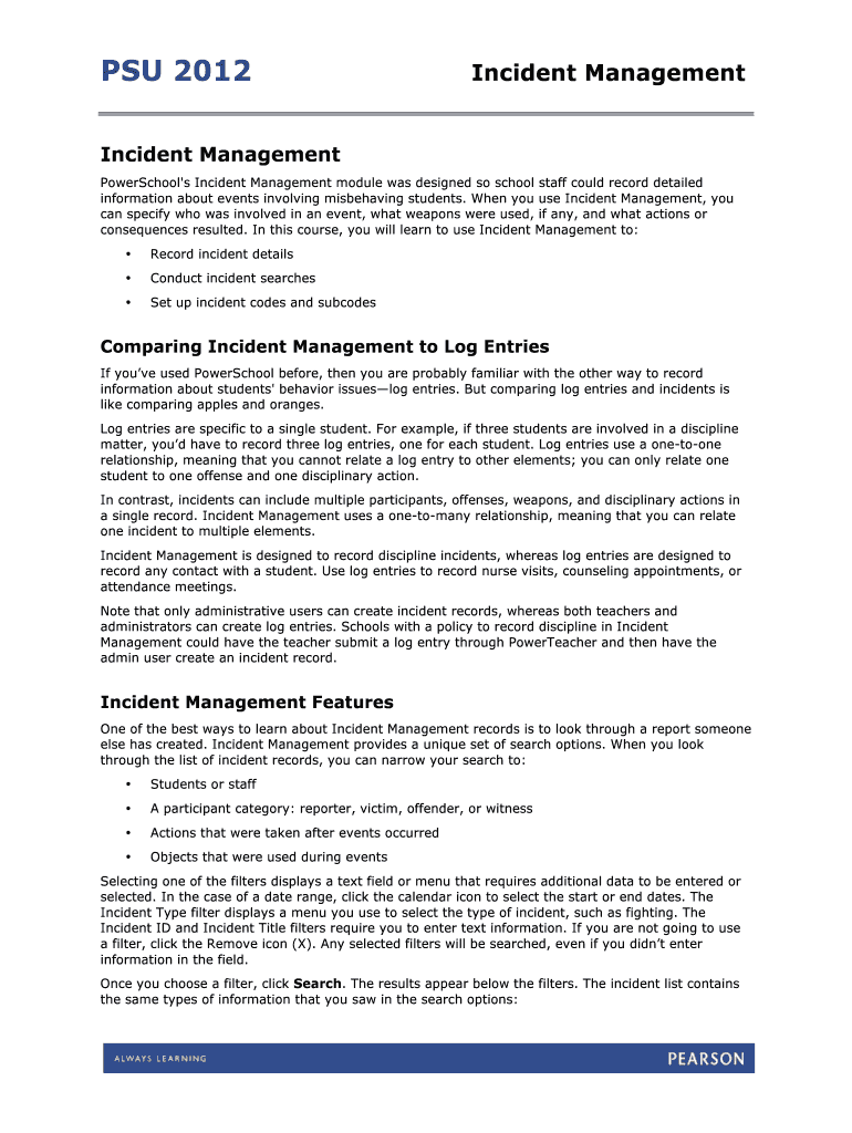 Fillable Online Incident Management - FCCSC Fax Email Print - pdfFiller
