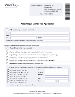 Fillable Online Mozambique Visitor visa Application - Mozambique Visa - VisaHQ Fax Email Print ...