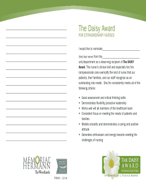 Fillable Online The Daisy Award - Memorial Hermann Fax Email Print ...
