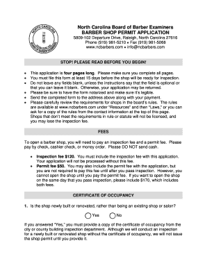 Fillable Online Barber-shop permit application - North Carolina Board ...