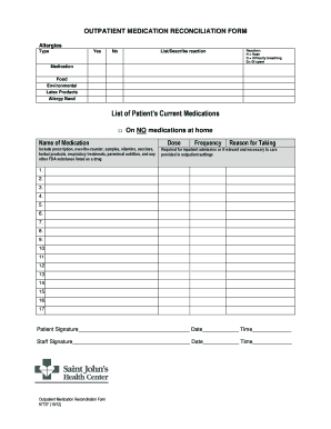 Fillable Online Outpatient Medication Reconciliation Form.doc Fax Email ...