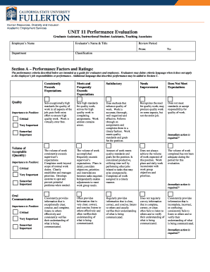 Fillable Online hr fullerton Unit 11 Performance Evaluation Form ...