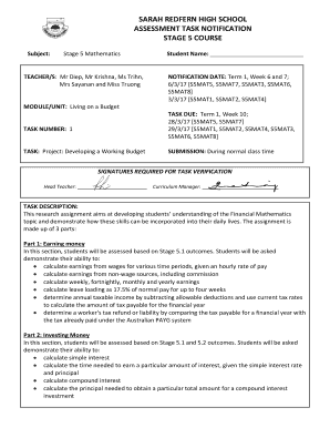 Fillable Online sarah redfern high school assessment task notification stage 5 course Fax Email ...