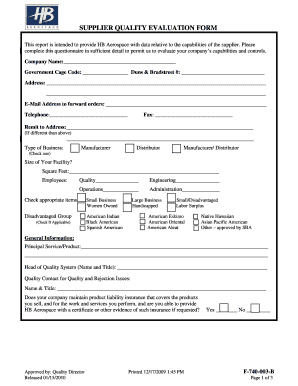 Fillable Online supplier quality evaluation form - HB Aerospace Fax ...