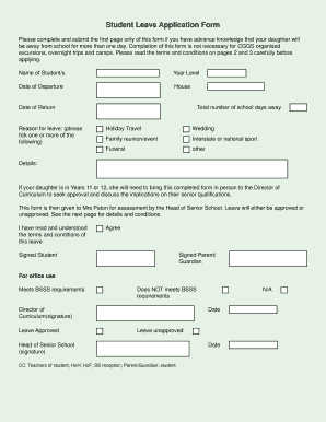 Fillable Online Student Leave Application Form Fax Email Print - pdfFiller