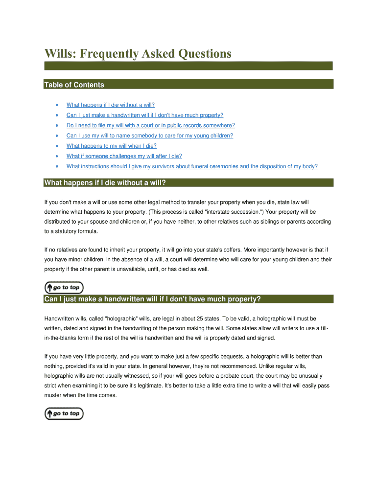 Fillable Online Wills: Frequently Asked Questions Fax Email Print ...