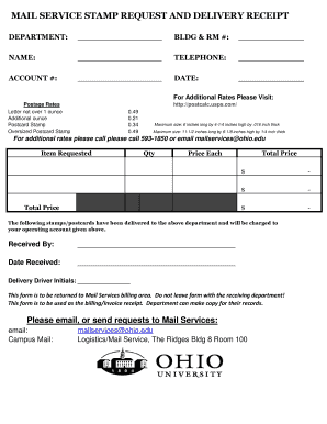 Fillable Online MAIL SERVICE STAMP REQUEST AND DELIVERY RECEIPT Fax ...
