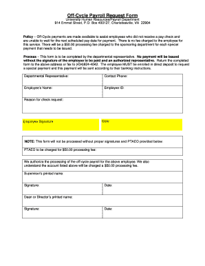 Fillable Online Off-Cycle Payroll Request Form PDF - UVA Human ...