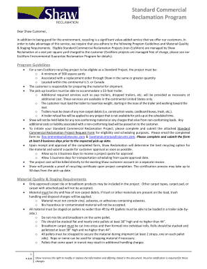 Fillable Online Standard Commercial Reclamation Program - Shaw Contract ...