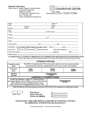 Fillable Online Internet Order Form - Buffalo Niagara Convention Center Fax Email Print - pdfFiller