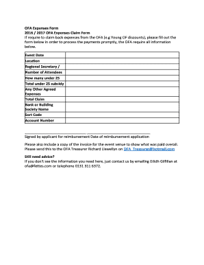 Fillable Online OFA Expenses Form 2016 / 2017 OFA ... - Fettes ...