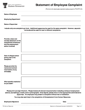 Fillable Online Statement of Employee Complaint Fax Email Print - pdfFiller
