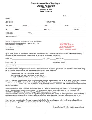 Fillable Online DC RV Storage Agreement - DreamChasers RV of Burlington ...