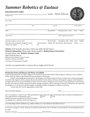 Fillable Online Summer Robotics Form - eustace.org Fax Email Print ...