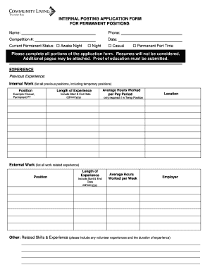 Fillable Online INTERNAL POSTING APPLICATION FORM FOR ... - cltb.ca Fax ...