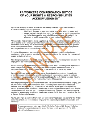 Fillable Online pa workers compensation notice of your rights ...
