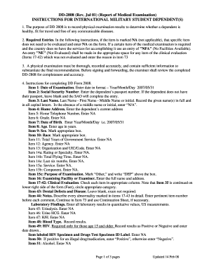 Fillable Online INSTRUCTIONS FOR REPORT OF MEDICAL EXAMINATION OF ...