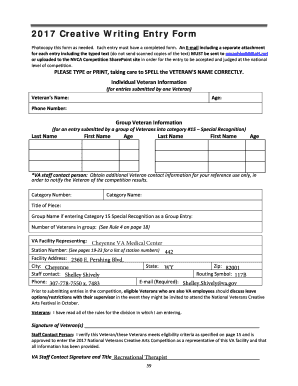 Fillable Online 2017 Creative Writing Entry Form - Cheyenne VA Medical Center Fax Email Print ...
