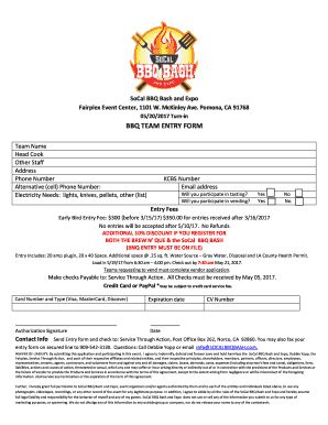 Fillable Online BBQ Bash bbq ENTRY FORM 2017a - SoCal BBQ Bash and Expo ...