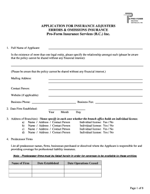 Fillable Online Long-Form Application - Adjusters Fax Email Print - pdfFiller