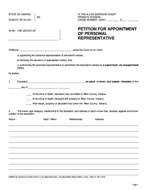 Fillable Online Petition for Appointment of Personal Representative ...