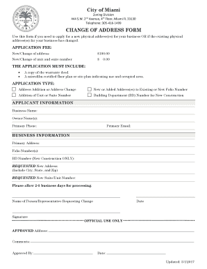 Fillable Online City of Miami CHANGE OF ADDRESS FORM Fax Email Print ...