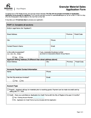 Fillable Online Granular Material Sales Application Form - City of ...