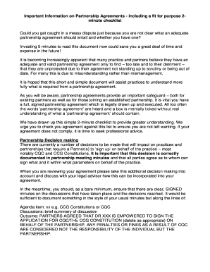 Fillable Online Partnership Agreement Checklist - My Surgery Website ...