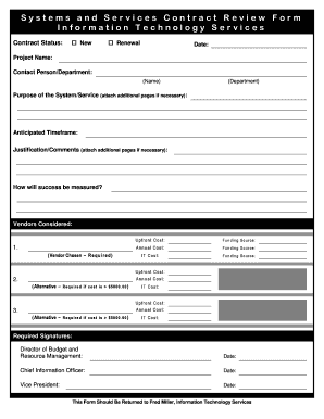 Fillable Online Systems and Services Contract Review Form Information ...