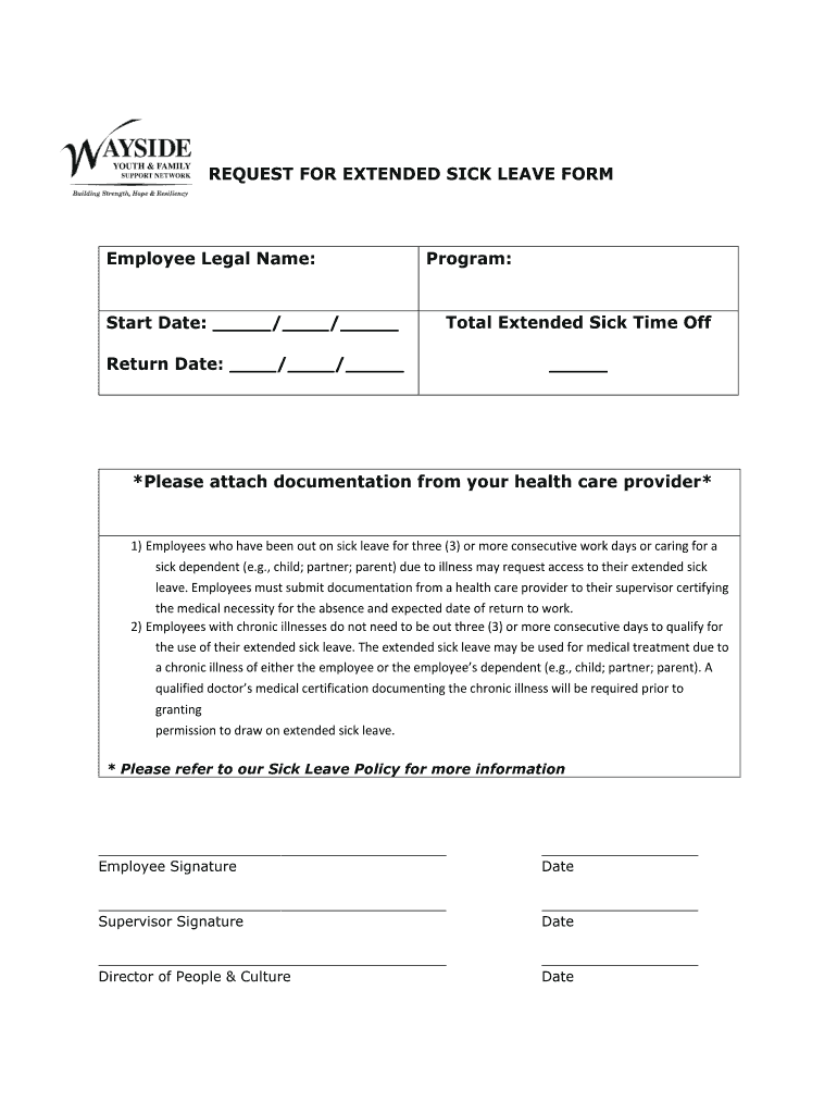 Fillable Online REQUEST FOR EXTENDED SICK LEAVE FORM Employee Legal ...