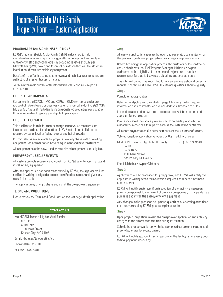 Fillable Online Income-Eligible Multi-Family Property Form Custom ... - KCP&L Fax Email Print ...