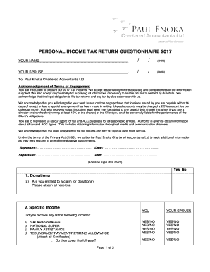 Fillable Online personal income tax return questionnaire 2017 - Paul ...