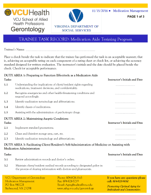 Fillable Online TRAINEE TASK RECORD: Medication Aide Training Program ...