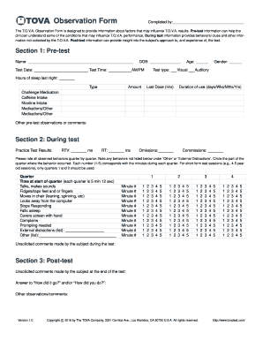 Tova Observation Form - Fill Online, Printable, Fillable, Blank | pdfFiller