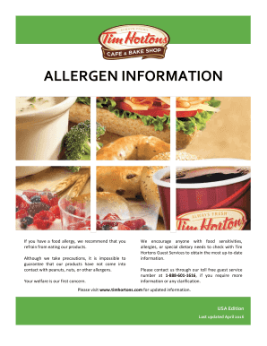 Fillable Online allergen information - Tim Horton Fax Email Print ...