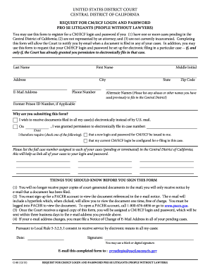 Fillable Online REQUEST FOR CM/ECF LOGIN AND PASSWORD Fax Email Print ...