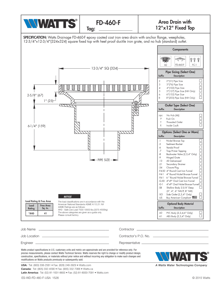 Fillable Online FD-460-F - Watts Water Technologies Fax Email Print - pdfFiller